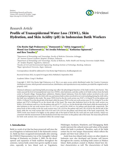 PDF Profile Of Transepidermal Water Loss TEWL Skin Hydration And