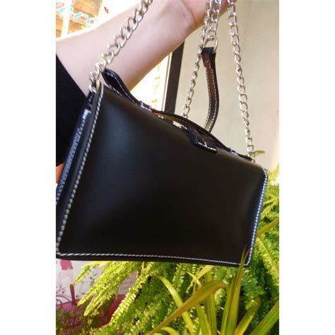 Borsetta Nera Con Catena In Pelle Vera LORCASTYLE