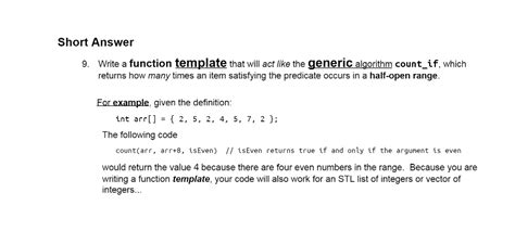 Solved Short AnswerWrite A Function Template That Will Act Chegg Com