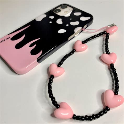 곰뽁이네 블랙핑크 불꽃 케이스 하트 스트랩set 아이디어스