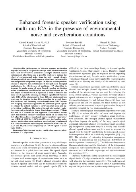 Pdf Enhanced Forensic Speaker Verification Using Multi Run Ica In The Presence Of