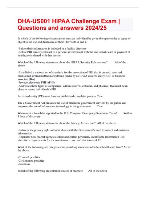 Dha Us001 Hipaa Challenge Exam Questions And Answers 202425 Dha