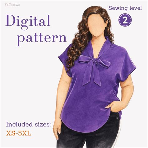 Bow Blouse Sewing Pattern Pdf Women Top Pattern Pussy Bow Blouse