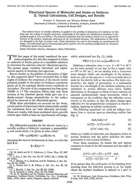 Pdf Vibrational Spectra Of Molecules And Atoms On Surfaces Ii Optical