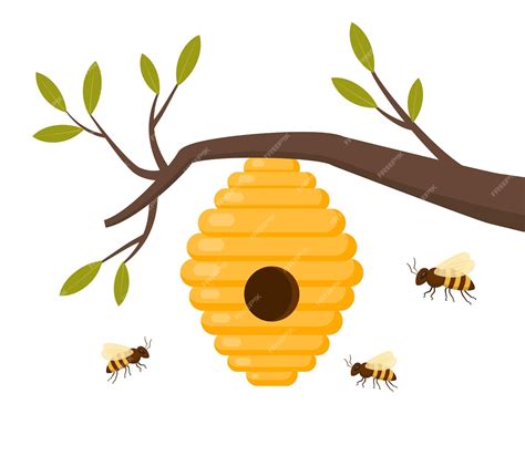 Premium Vector Yellow Bee Hive On A White Background Bee Hive Isolate Bee House With A Circular