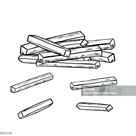 감자 튀김 힙과 단일 감자 스틱 벡터 일러스트 레이 션은 선형 스타일의 검은 잉크로 그려져 있습니다 단색화 손 그린 미국 거리 건강에 해로운 맛 좋은 음식 그림 메뉴 디자인