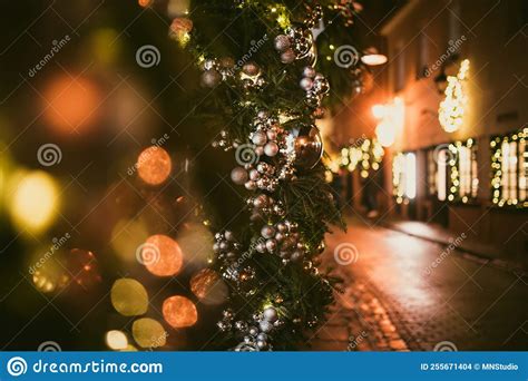 Narrow Streets Of Vilnius Old Town Decorated For Christmas Christmas