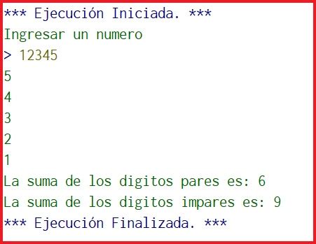 Algoritmo para sumar los dígitos pares e impares de un número