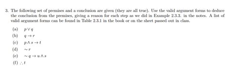 Solved 3 The Following Set Of Premises And A Conclusion Are