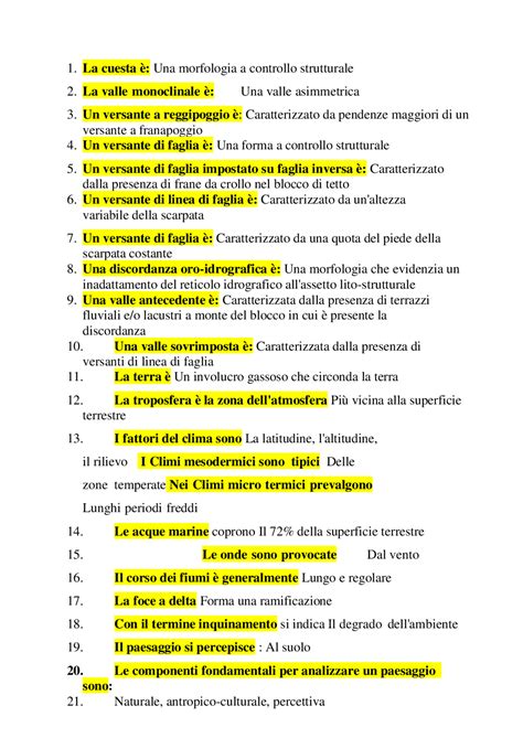 Test Con Risposte Di Geografia Fisica E Geomorfologia Unipegaso Docsity