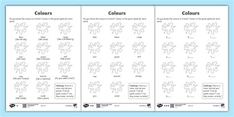 French Colours Activity Sheet Teacher Made Twinkl
