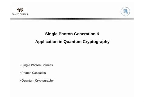 Pdf Application In Quantum Cryptography Single Photon Generation