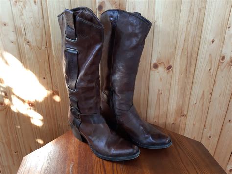 Botas Altas Vintage Botas de Cuero Marrón Botas de Tacón Etsy España