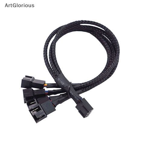 Art ใหม่ 4 Pin Pwm พัดลมสาย 1 ถึง 4 3 2 1 วิธี Splitter สีดํา Sleeved