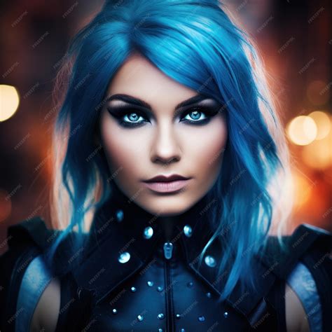 Premium Ai Image A Woman With Blue Hair And Black Leather Jacket