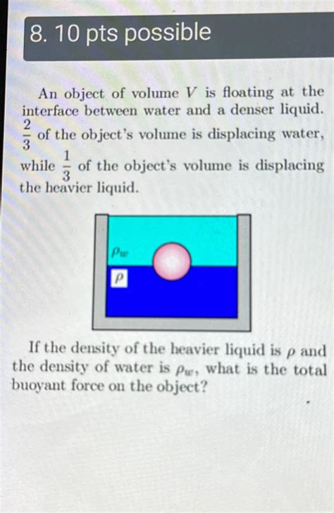 Solved Pts Possiblean Object Of Volume V Is Floating At Chegg
