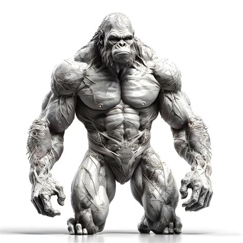 Strong Male Gorilla Muscular Man Isolated On White Background 3d
