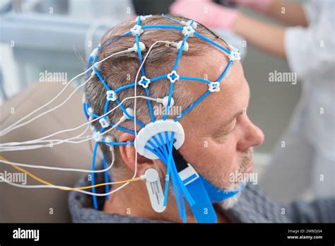 Patient Undergoing An Eeg Encephalography Diagnostic Procedure Stock