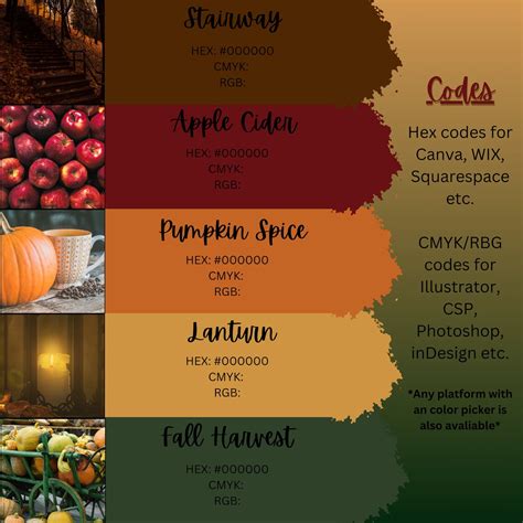 Fall Color Palette Color Palette With HEX CMYK RGB Codes Color Palette For Illustrations
