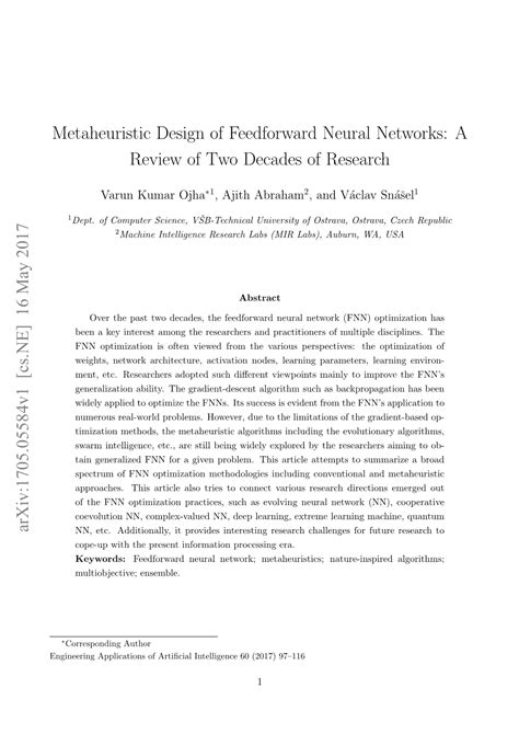 metaheuristic design of feedforward neural networks a review of two decades of research arxiv