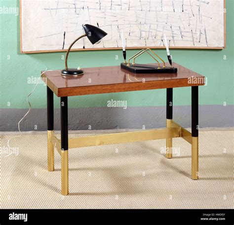Retro Antique Office Furniture Still Life Desk With Brass Legs And