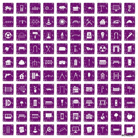 100 Architecture Icons Set Grunge Purple Stock Vector 4748230