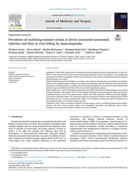 PDF Prevalence Of Multidrug Resistant Strains In Device Associated