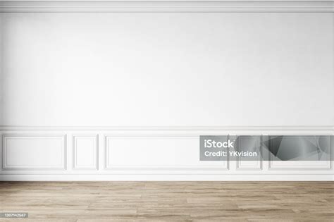 벽 패널 몰딩 및 나무 바닥이있는 고전적인 흰색 빈 인테리어 3d 렌더링 그림 모형 벽에 대한 스톡 사진 및 기타 이미지 벽 0명 나무판넬 Istock