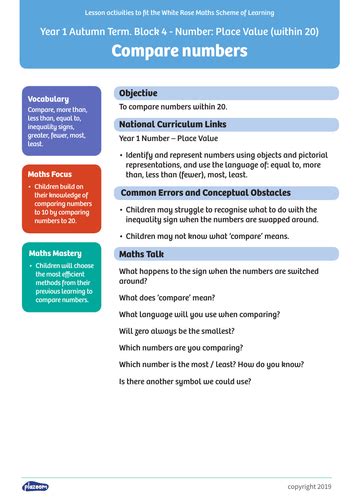 Y1 Autumn Term Block 4 Compare Numbers Maths Worksheets Teaching Resources