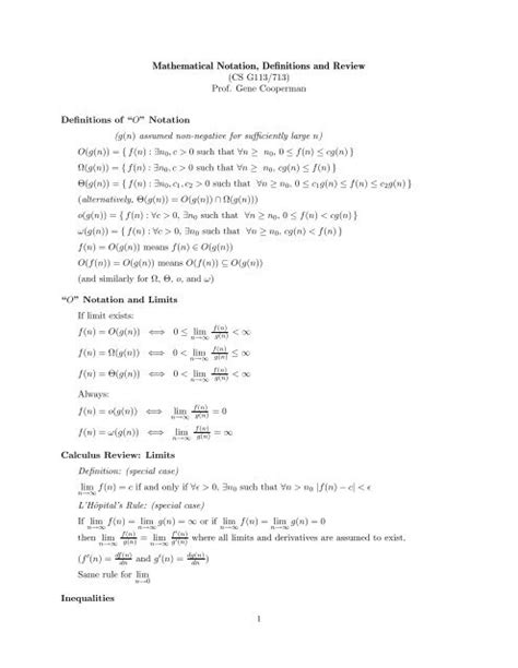 Mathematical Notation Definitions And Review