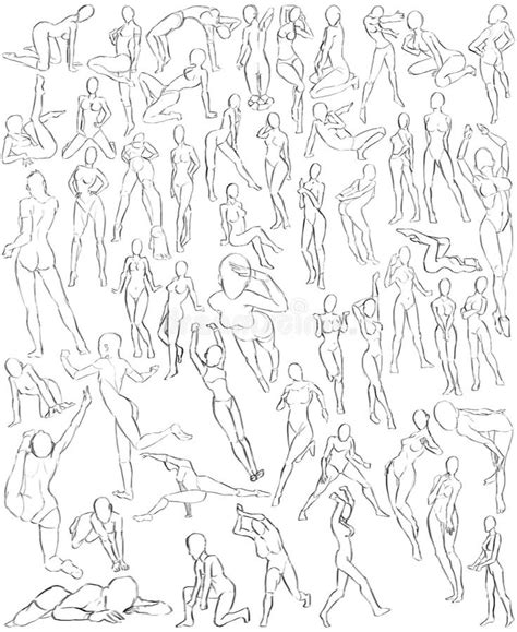 Fifty Poses In Complicated Perspective Female Body Stock Illustration