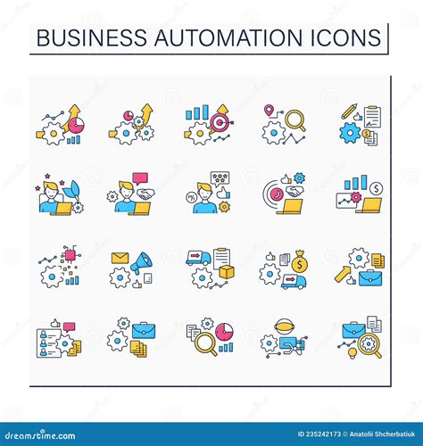 Business Automation Color Icons Set Stock Vector Illustration Of Online Optimization 235242173