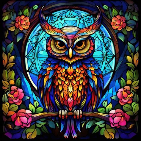 Premium Photo A Brightly Colored Owl Sitting On A Branch In Front Of