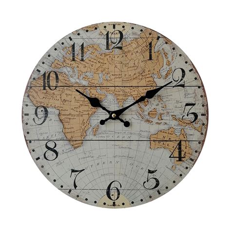 Horloge Murale Carte Du Monde Mdf Brun Gris Style Rétro pour Cuisine