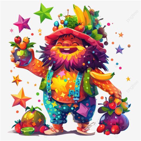 별과 과일을 들고 있는 화려한 만화 캐릭터 만화 캐릭터 별 Png 일러스트 및 이미지 에 대한 무료 다운로드 Pngtree