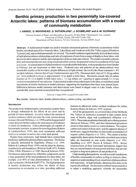 Pdf Benthic Primary Production In Two Perennially Ice Covered