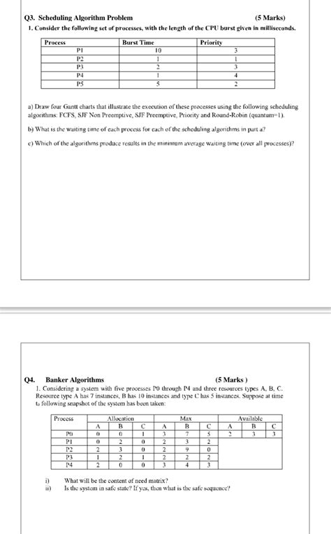 Solved Q3 Scheduling Algorithm Problem 5 Marks Consider Chegg