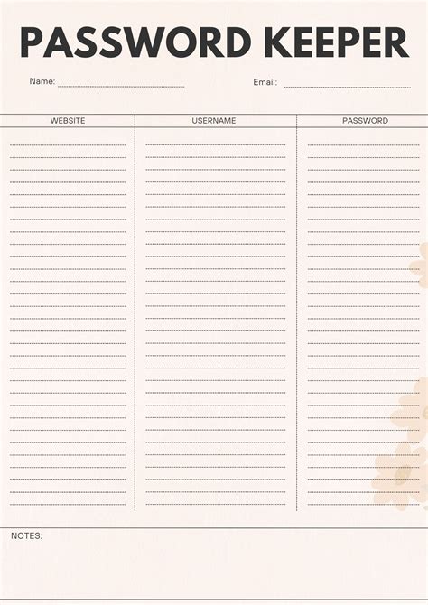 Free Printable Blank Password Keeper Templates Pdf Included