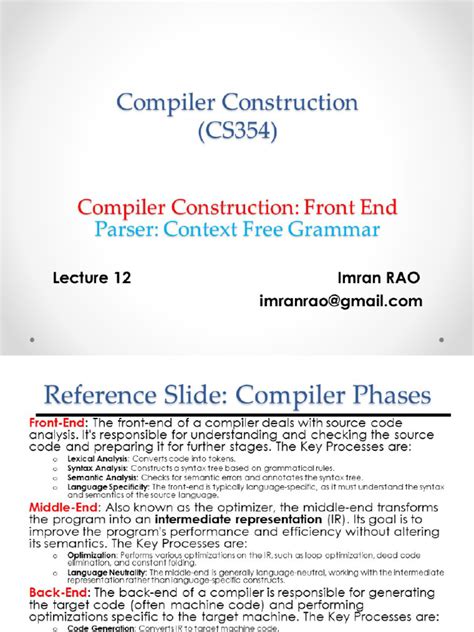 Cc Lect 12 Frontend Parser Cfg Pdf