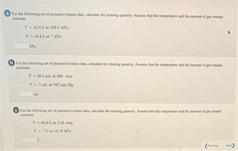 Solved For The Following Set Of Pressure Volume Data Chegg