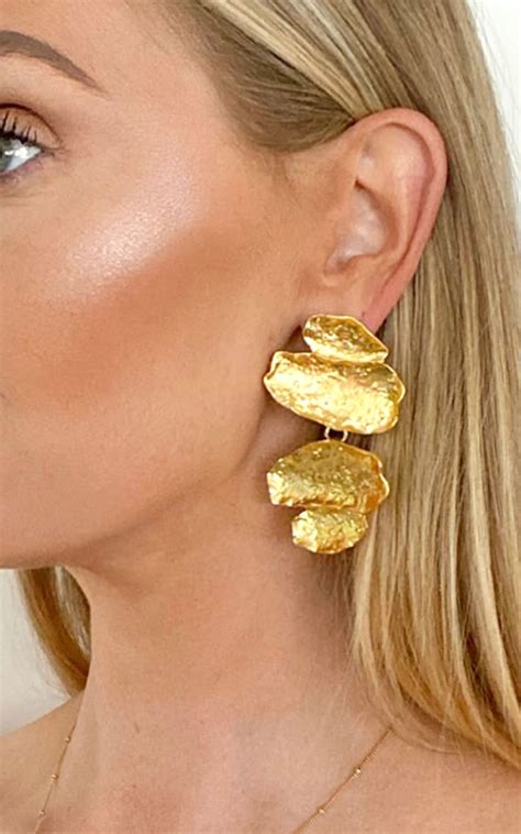 Geometric Gold Flake Statement Earrings Nicholls Jewellery SilkFred