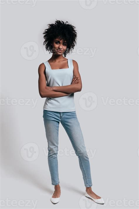 Beautiful Girl Full Length Of Attractive Young African Woman In Casual