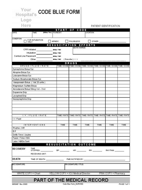 Code Blue Form Part Of The Medical Record Pdf