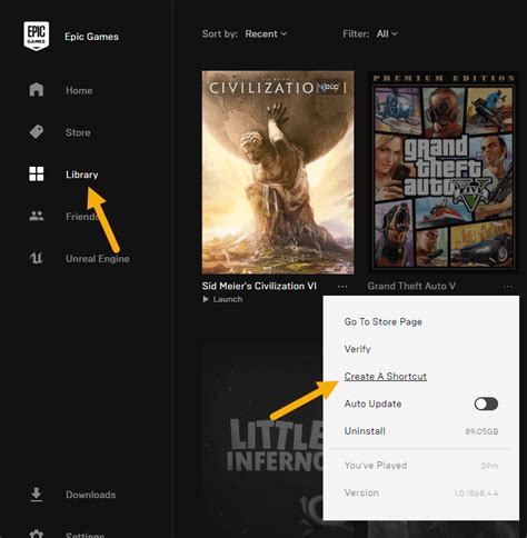 how to create desktop shortcut for any game in epic launcher