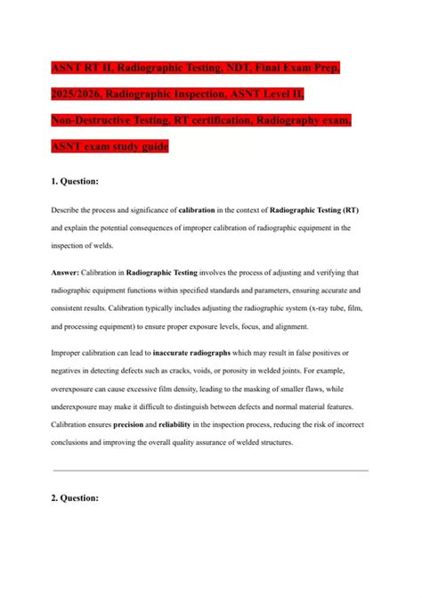 Asnt Rt Ii Radiographic Testing Ndt Final Exam Prep 20252026 Radiographic Inspection Asnt