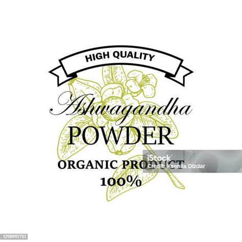 手繪阿什瓦甘達標誌隔離在白色背景草圖樣式中的向量插圖向量圖形及更多商標圖片 商標 復古風格 植物學 Istock
