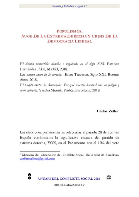 Pdf Populismos Auge De La Extrema Derecha Y Crisis De La Democracia