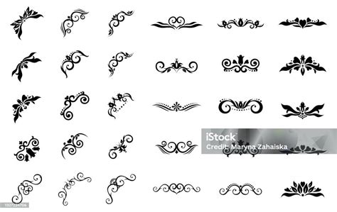 장식 칸막이와 모서리세트 텍스트 구분 기호입니다 페이지 장식 배경 주제에 대한 스톡 벡터 아트 및 기타 이미지 배경 주제 복고풍 스크롤 Istock