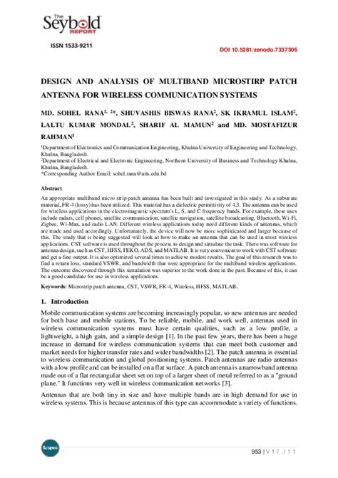 Pdf Design And Analysis Of Multiband Microstirp Patch Antenna For Wireless Communication Systems