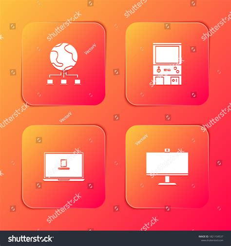 Set Computer Network Retro Arcade Game Stock Vector Royalty Free